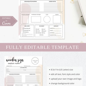 Wooden Sign Order Form, Editable Canva Template, Printable Craft Sign ...