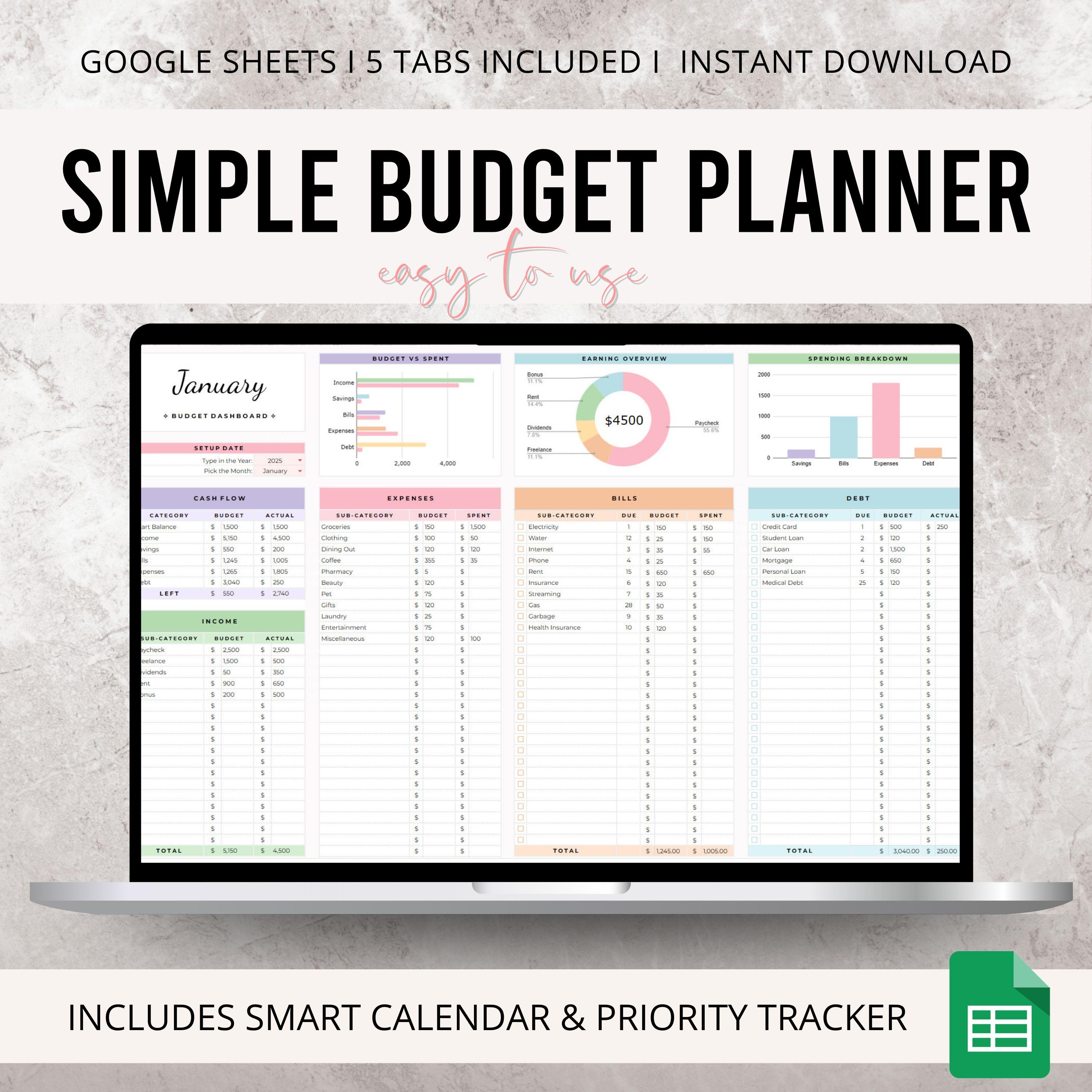 Editable Monthly Budget Template | Budget Planner Google Sheets ...