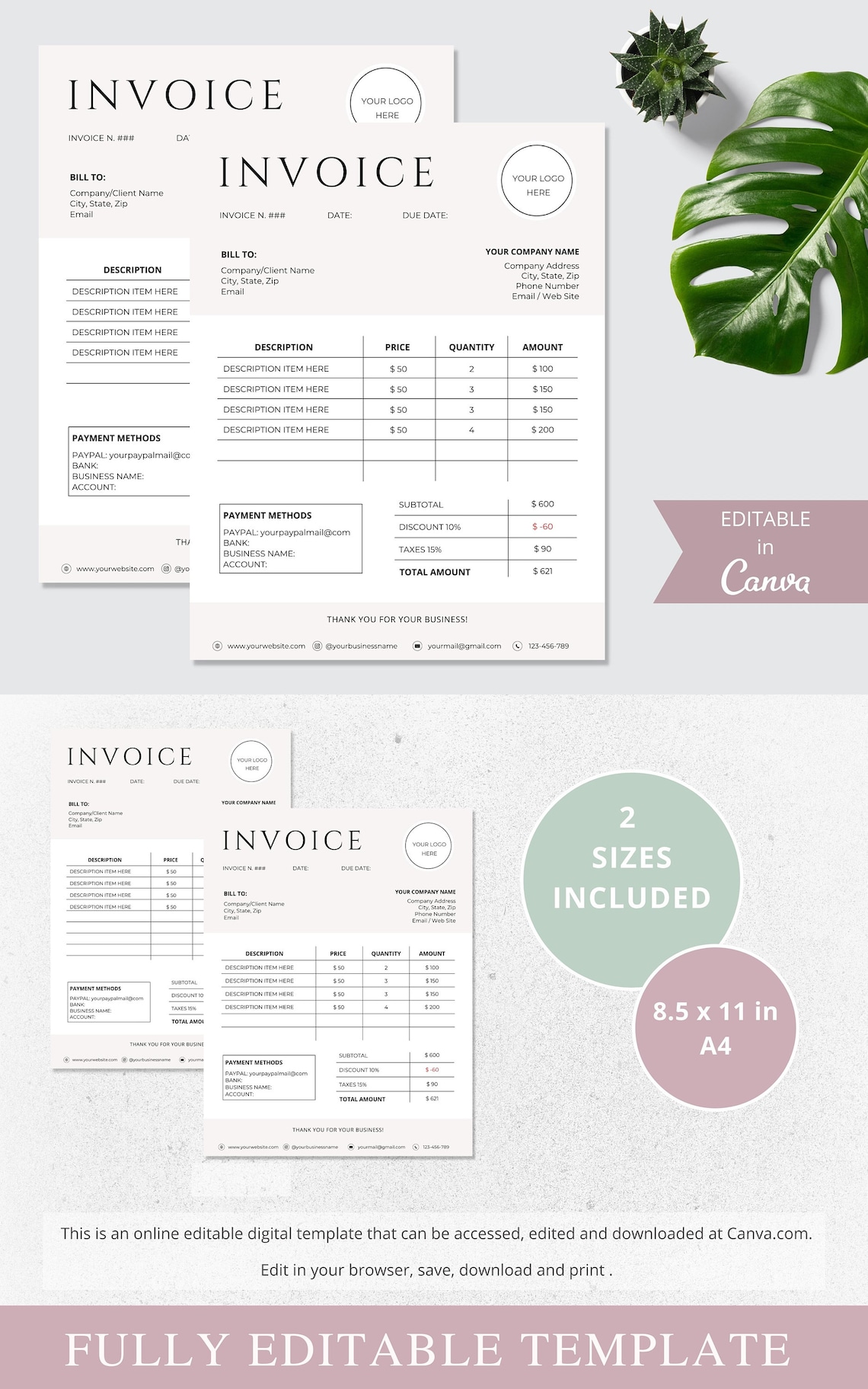 Editable Invoice Template I Canva Template I Printable Order - Etsy
