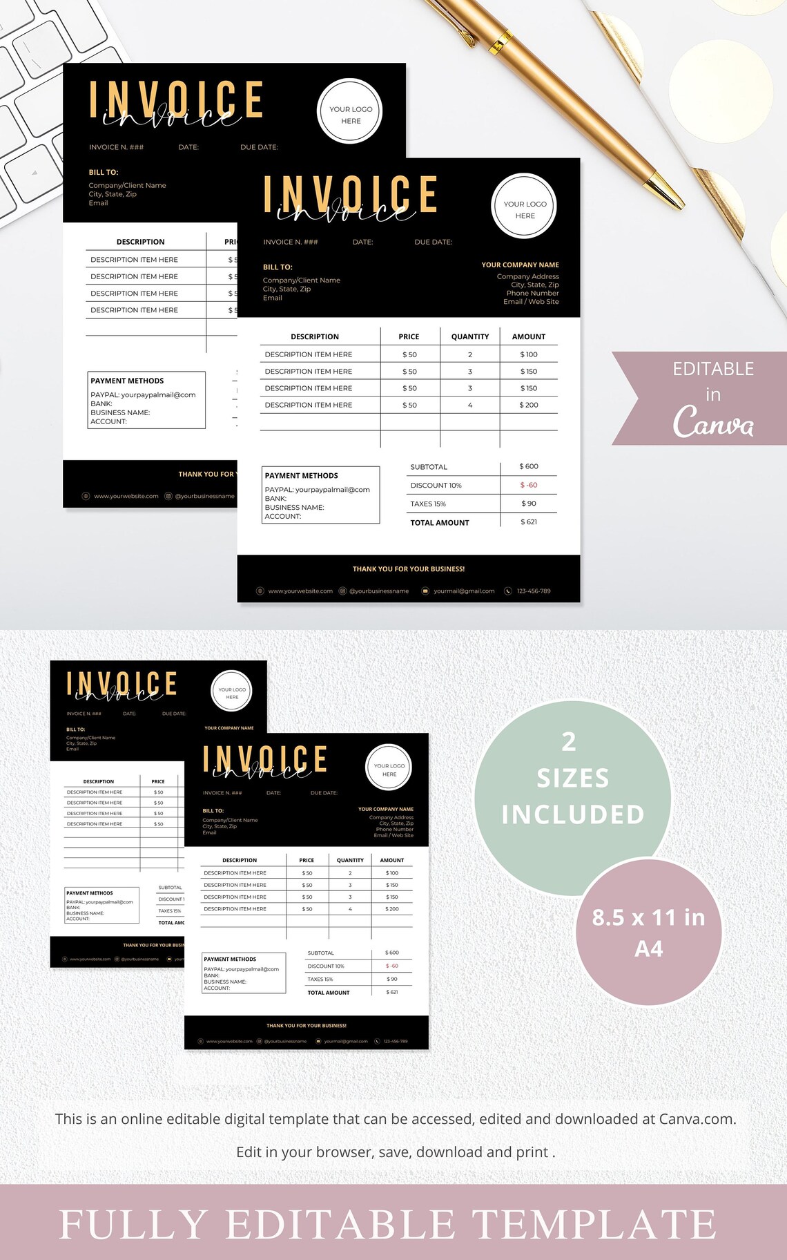 Editable Invoice Template I Canva Template I Printable Order - Etsy
