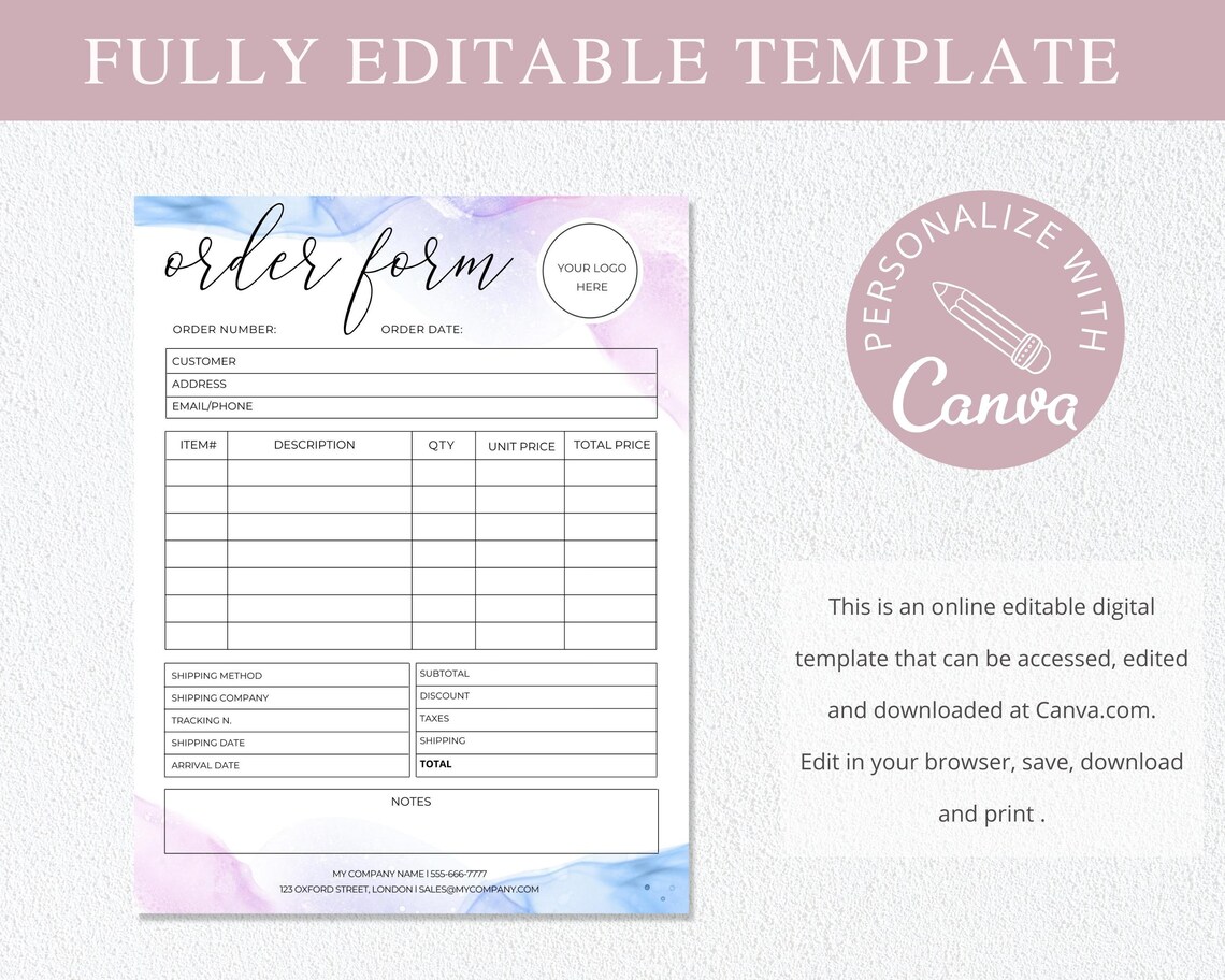 Editable Order Form, Small Business Forms, Printable Craft Order Forms ...