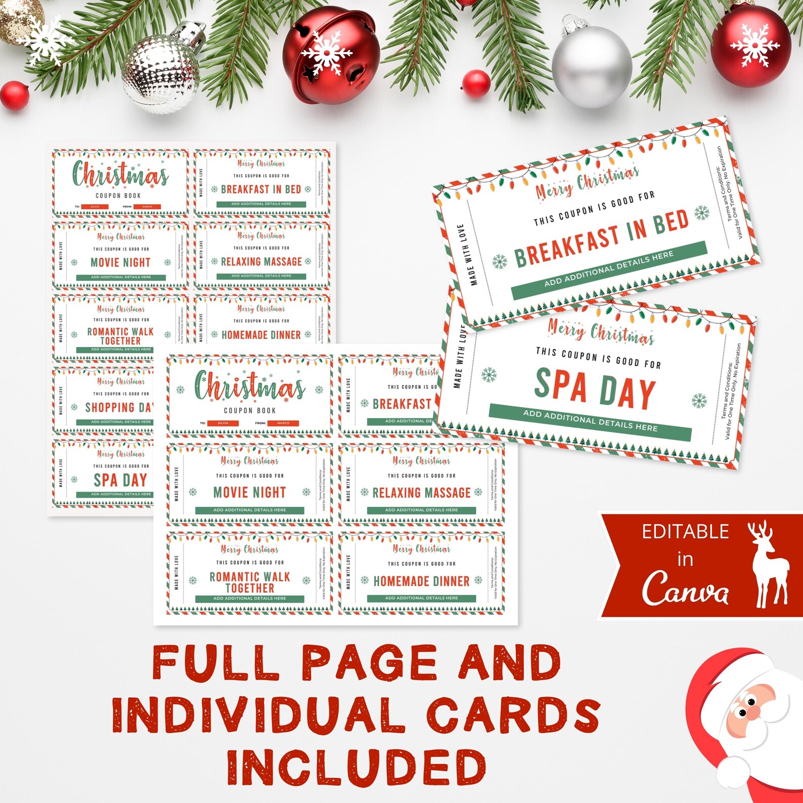 Editable Christmas Coupon Book | Canva Template Gift Certificate ...