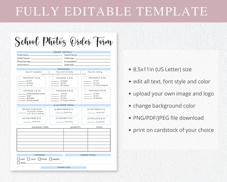 School Photography Order Form Template | Preschool Photos Printable ...