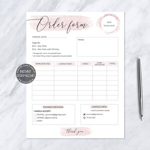 Editable Order Form, Printable Small Business Forms, Etsy Order Form ...