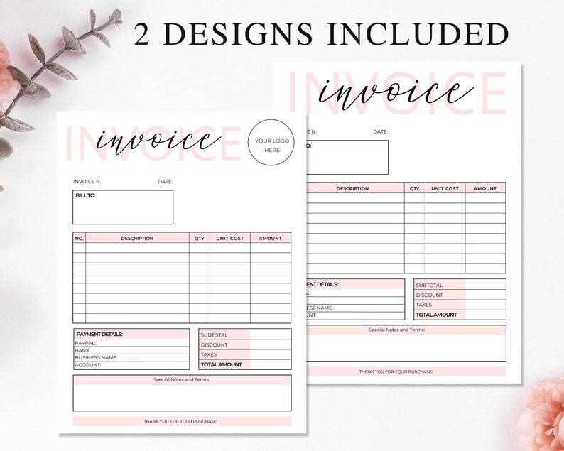 Pink Fillable Invoice Form Small Business Invoice PDF - Etsy