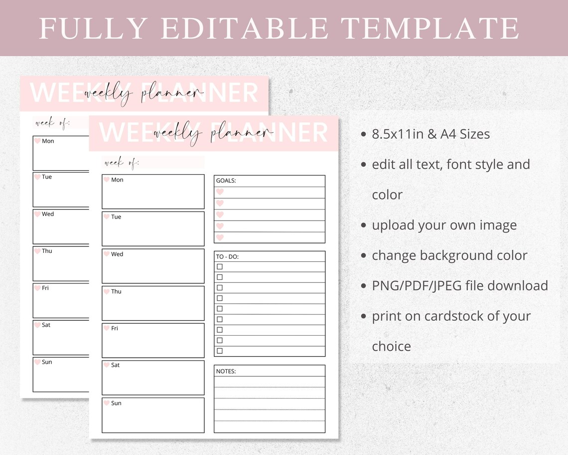 4 Editable Weekly Planner ADHD Planner Printable Canva - Etsy