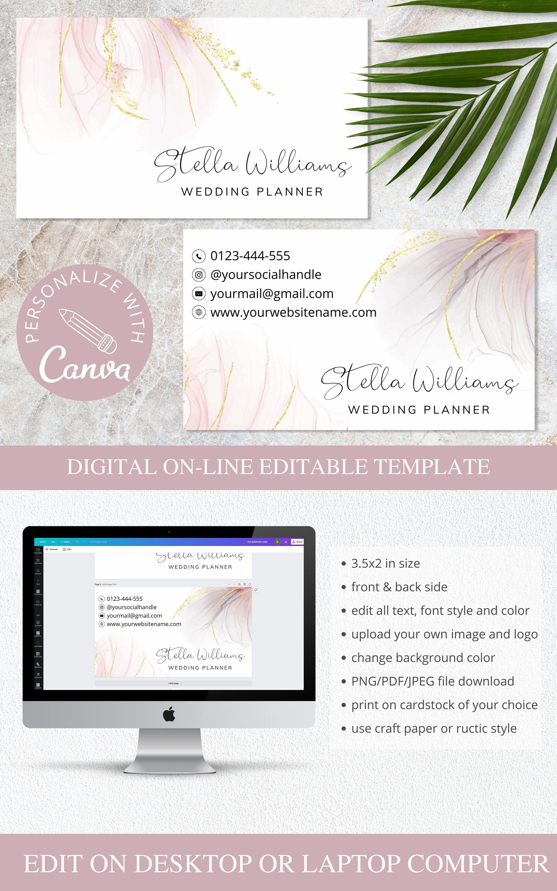 Business Card Template, Editable Canva Template, Custom Business Cards ...