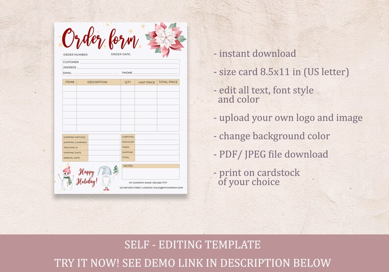 Custom Order Form Printable Editable Work Order Template | Etsy