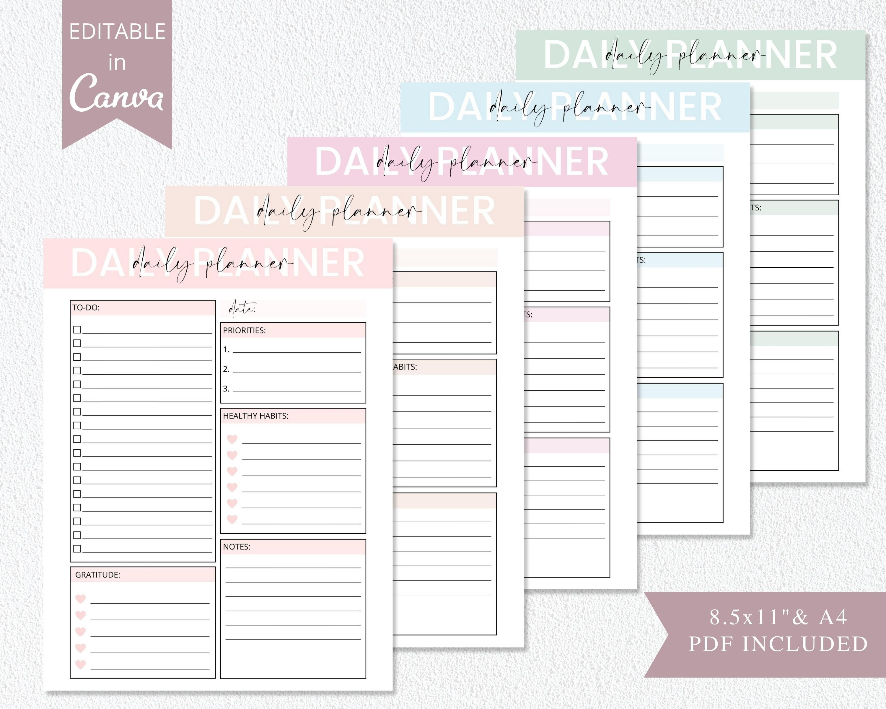 Editable Daily Planner ADHD Day Planner Printable Canva | Etsy