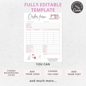 Sewing Order Form I Editable Canva Template, Invoice Template, Order ...