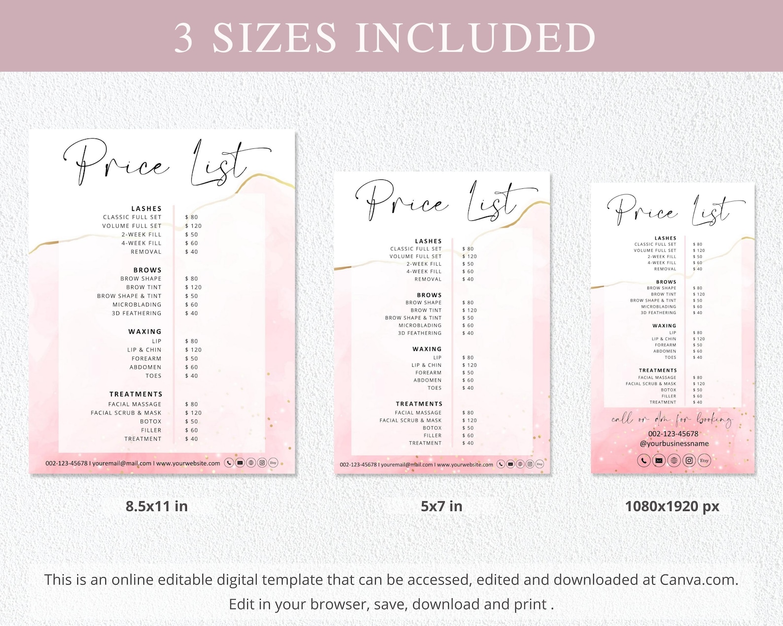Pink Price List Template Editable Canva Template Diy Salon - Etsy