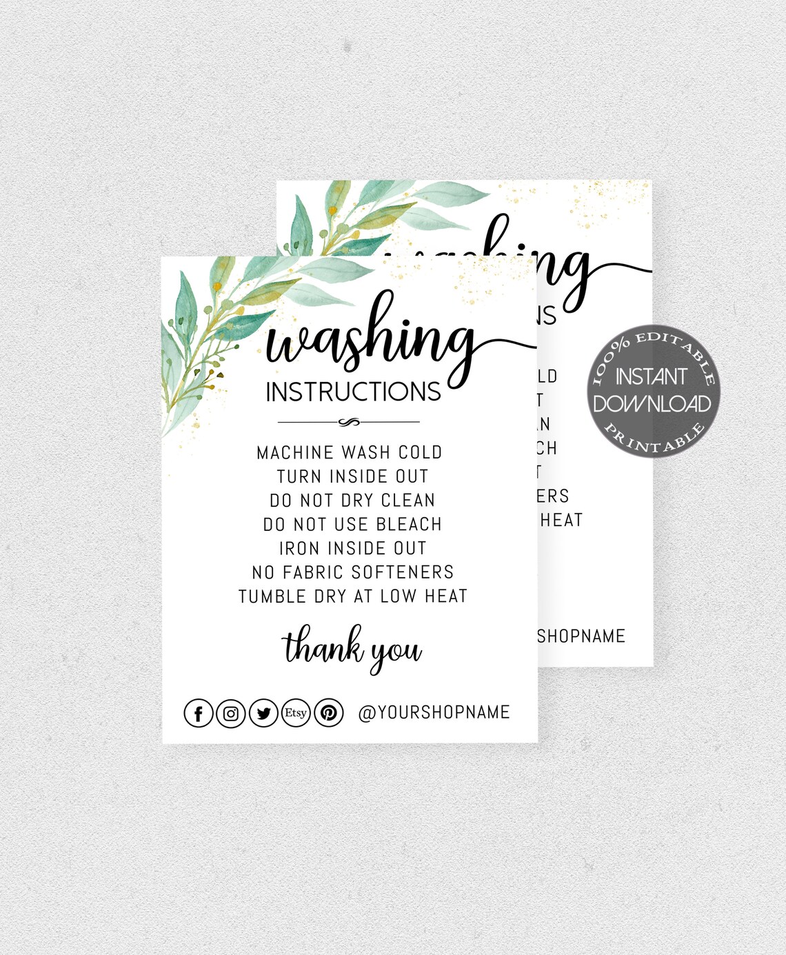 Washing Instructions Card Editable Tshirt Etsy Shop Clothing - Etsy