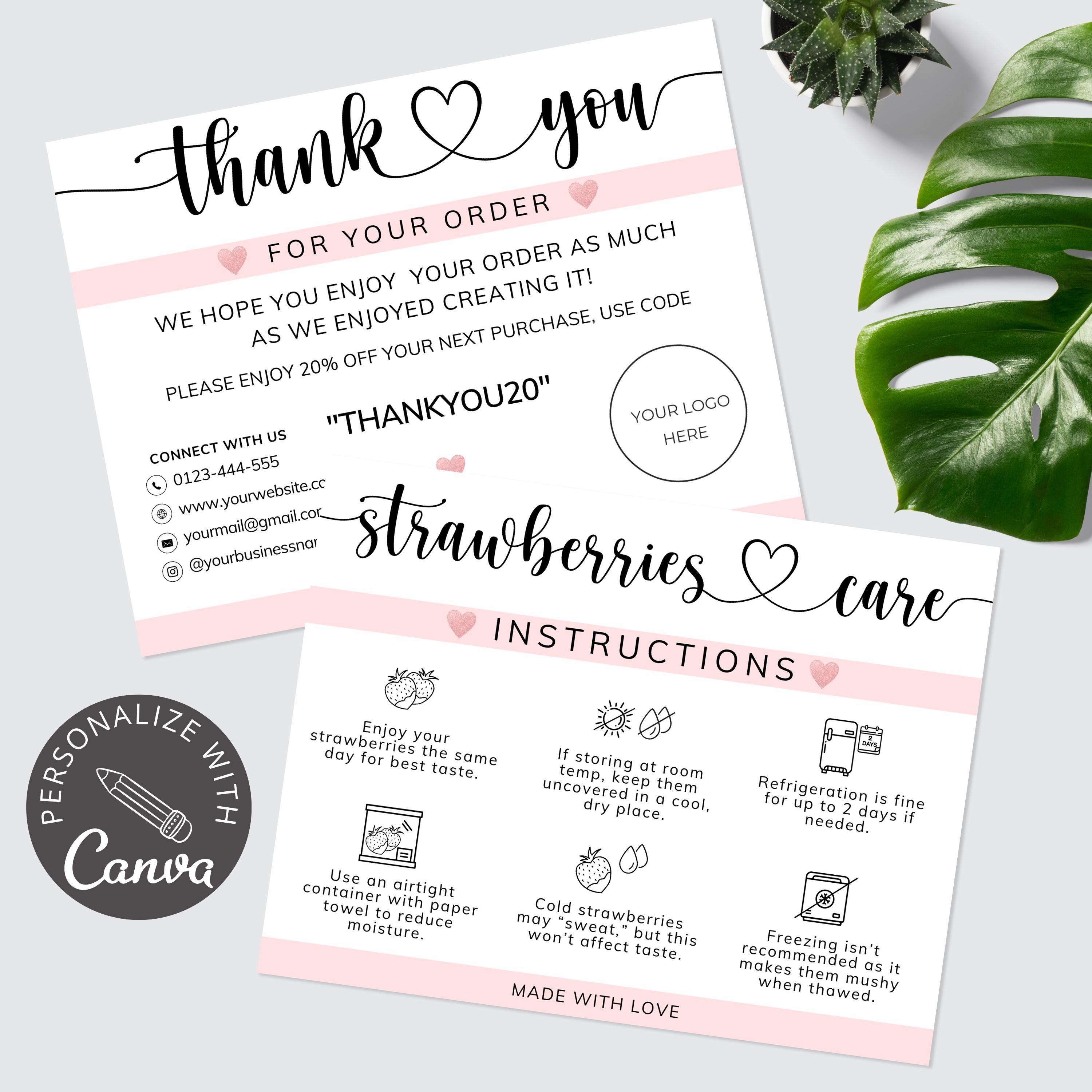 Chocolate Strawberries Care Card Canva Template | Bakery Templates ...