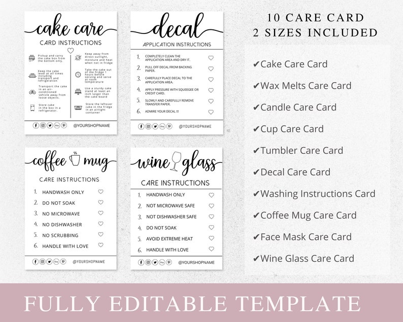 Care Cards Bundle I Canva Template I Cake Card Instructions I - Etsy