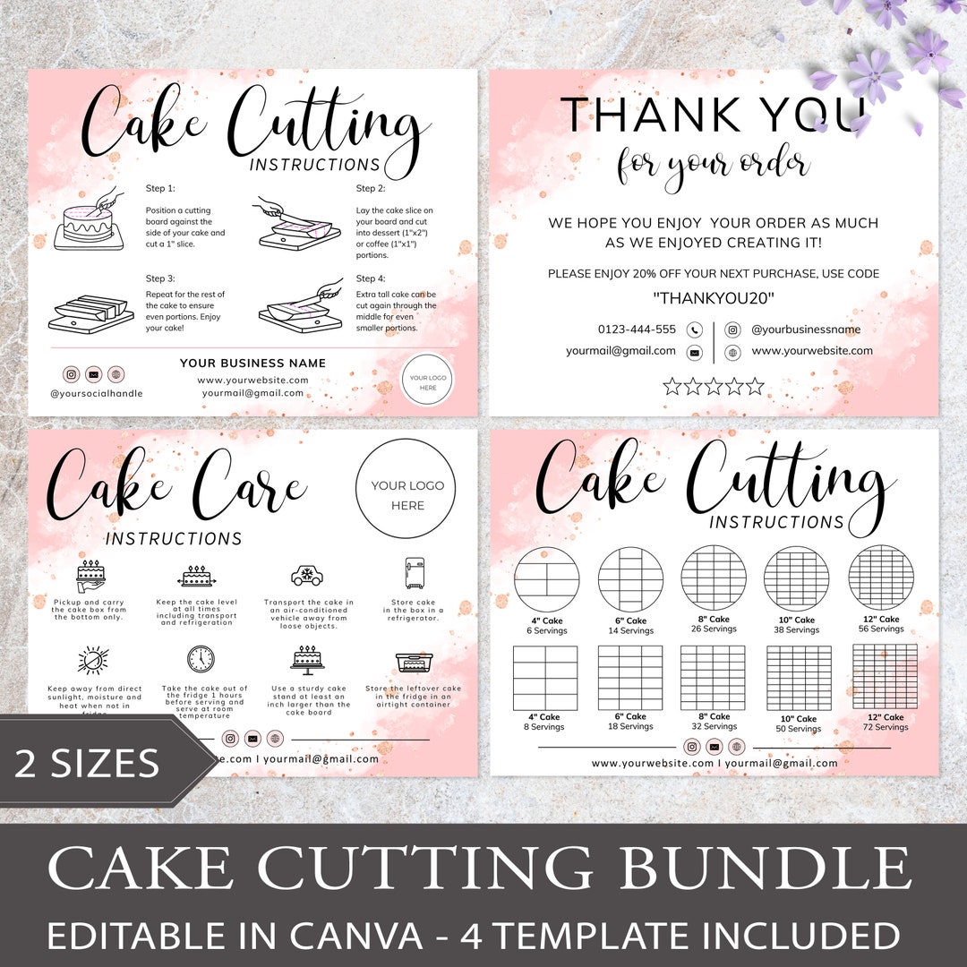 Cake Cutting Guide Card I Editable Canva Template I Cake Care Card ...