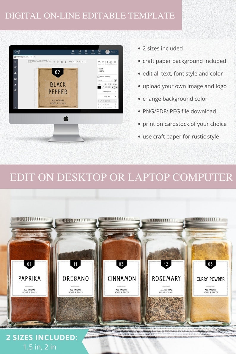 Spice Jars Label Template Editable Spice Labels Printable | Etsy