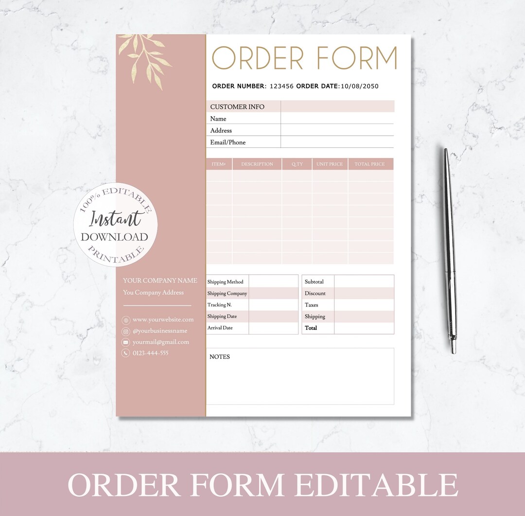 Custom Order Form Template Editable, Small Business Order Forms, Custom ...