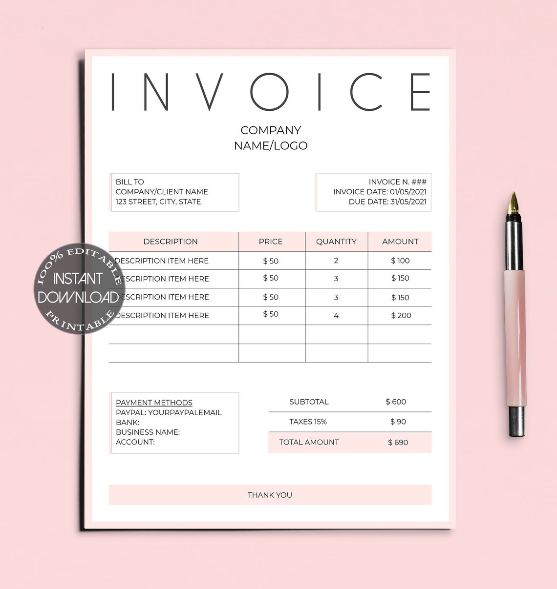Invoice Order Form Canva Template Editable Printable Craft - Etsy