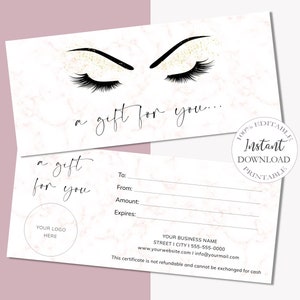 Gift Certificate Template Lash Gift Card Printable Custom | Etsy