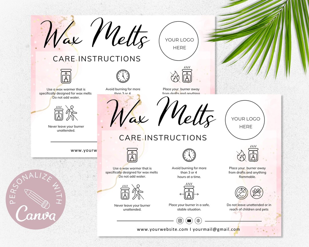 Wax Melts Care Card Canva Template, Printable Wax Melts Care ...