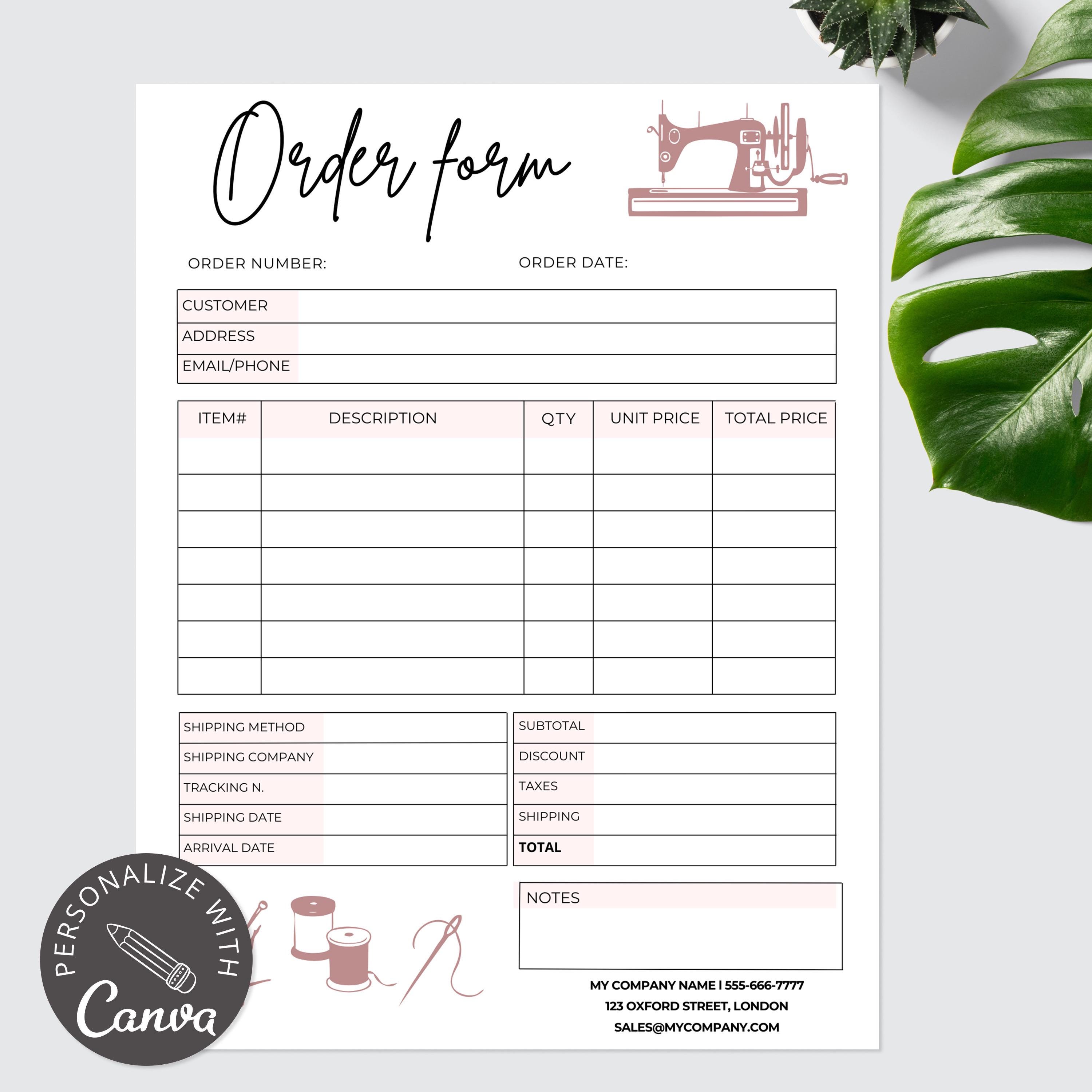 Sewing Order Form I Editable Canva Template, Invoice Template, Order ...