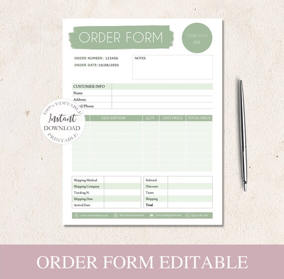 Editable Order Form Template Etsy Business Order Forms | Etsy