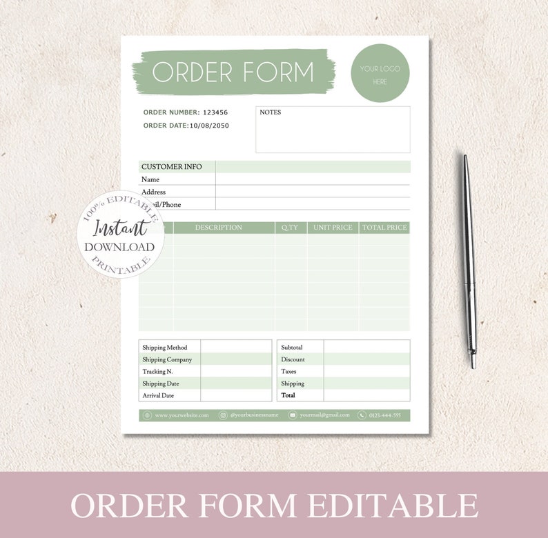 Editable Order Form Template Etsy Business Order Forms - Etsy