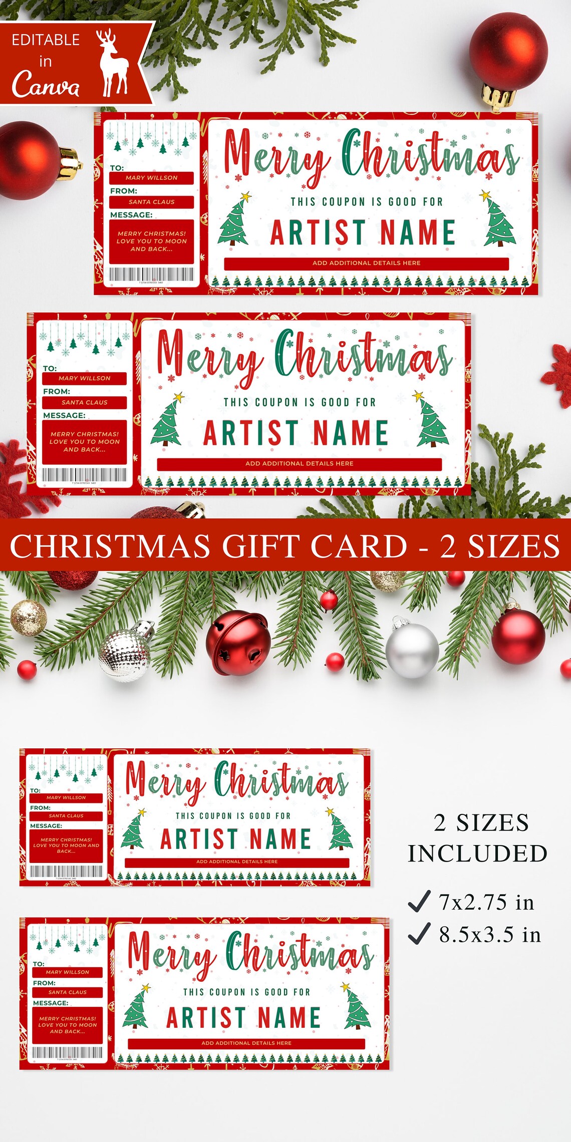 Christmas Concert Ticket I Editable Canva Template, Personalized Gift ...