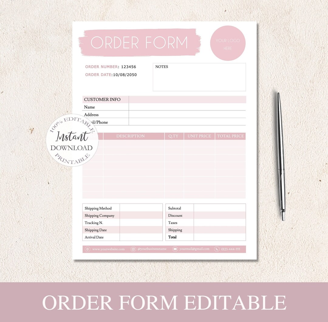 Order Form Template Editable, Small Business Order Forms, Custom Order ...