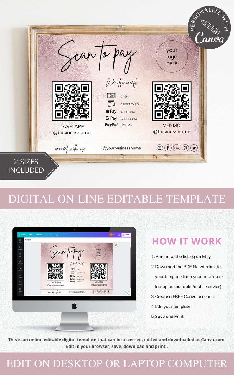 Scan to Pay Card I Editable Canva Template, QR Code Sign, Business Sign ...