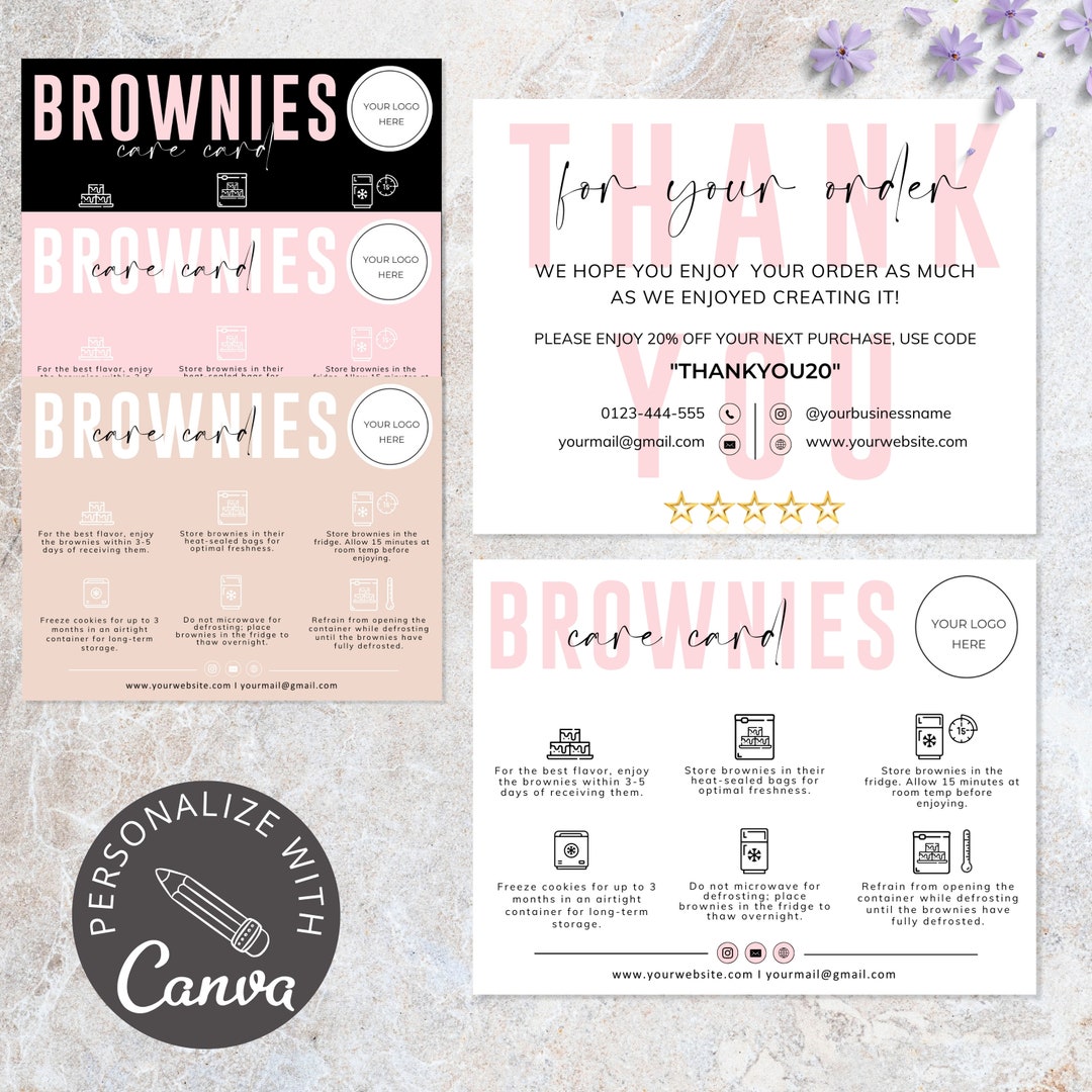 Brownies Care Card Template I Canva Template I Cookie Thank You Cards I ...