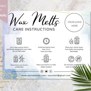 Wax Melts Care Card Canva Template, Printable Wax Melts Care ...