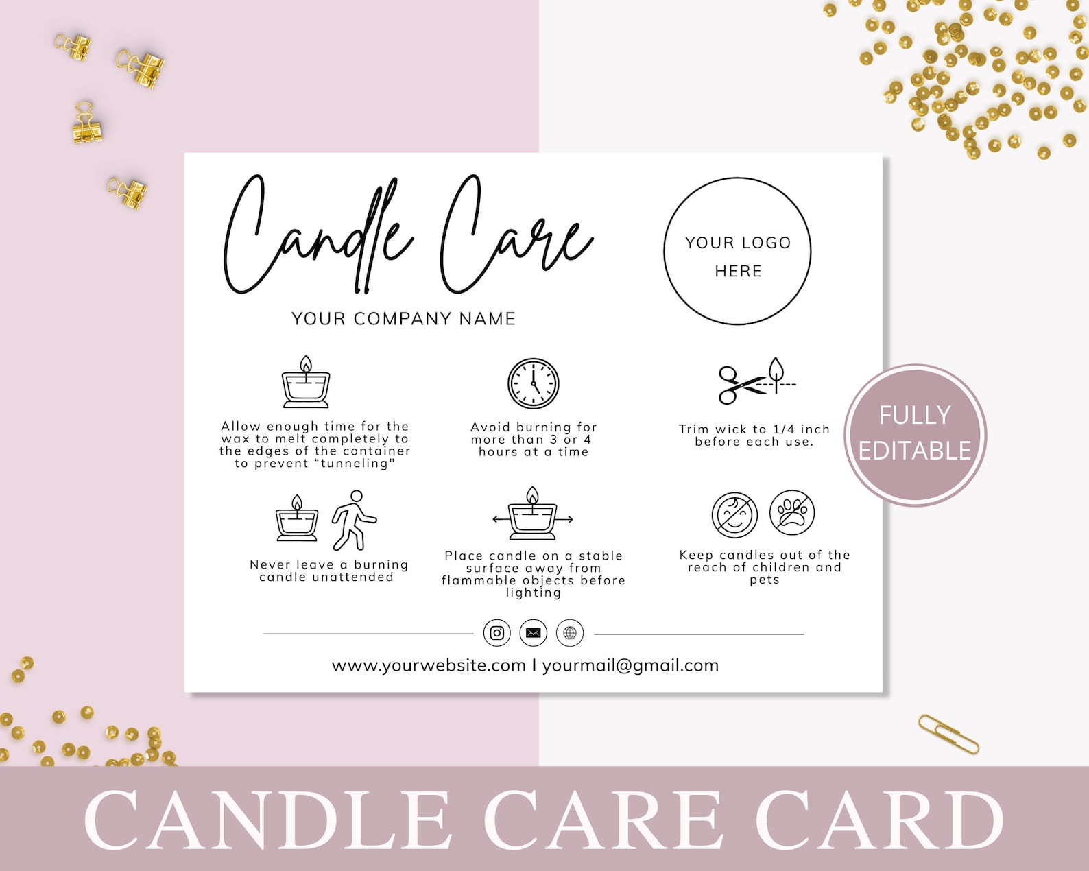 Candle Care Card Editable Template, Printable Candle Instructions ...