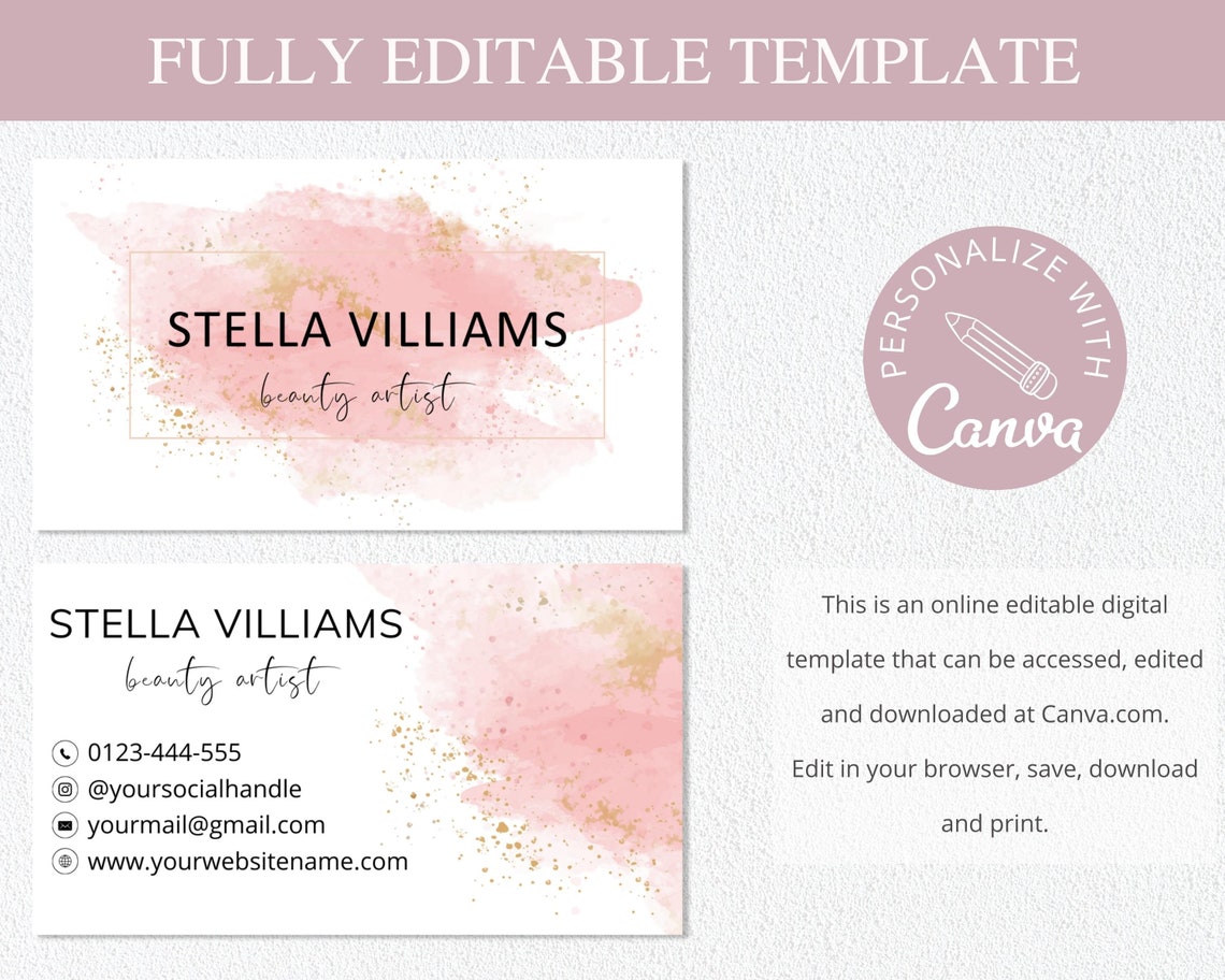 Pink Business Card Template, Editable Canva Template, Custom Business ...