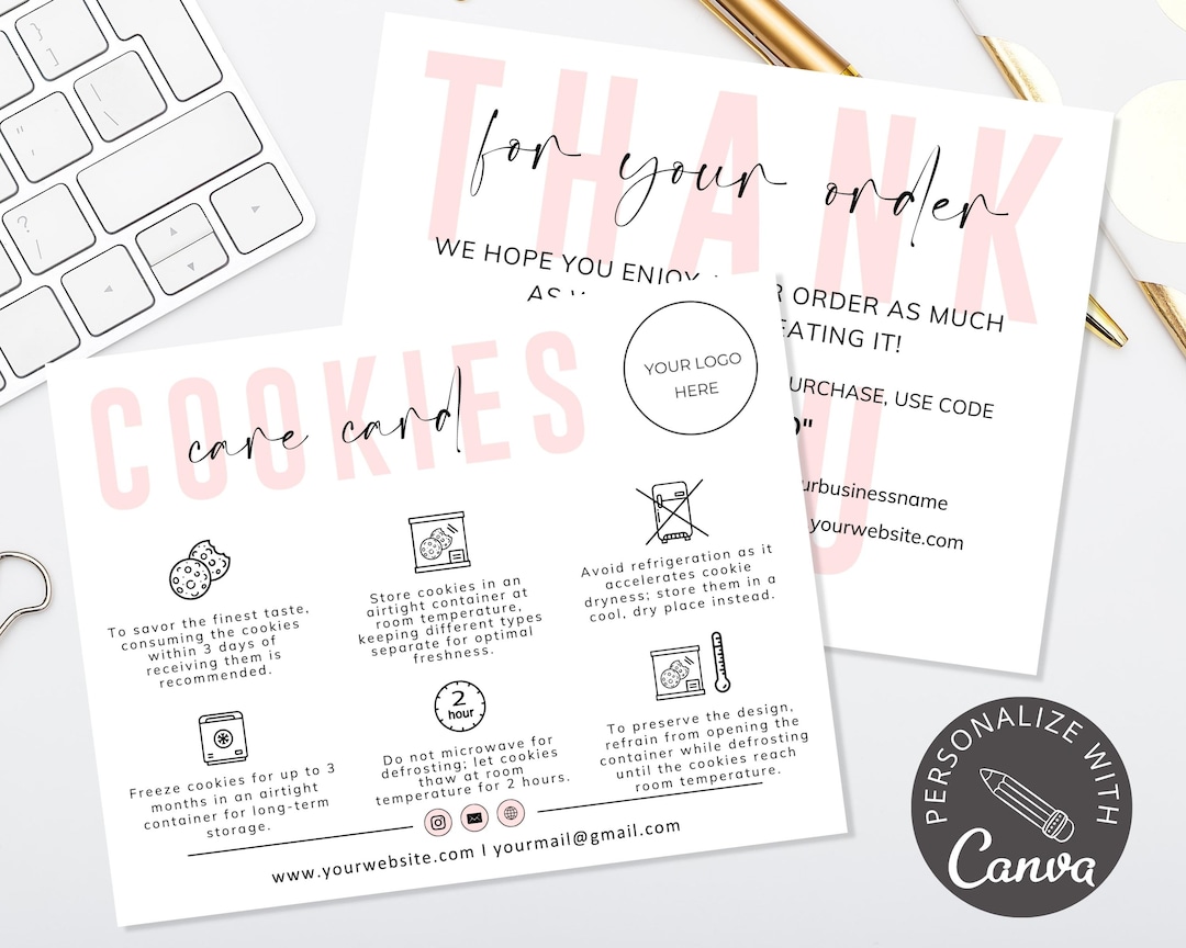 Cookies Care Card Template I Canva Template I Cookie Thank You Card for ...
