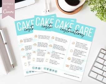 Cake Care Card Template, Wedding Cake Care Cards, Printable Cake Care ...