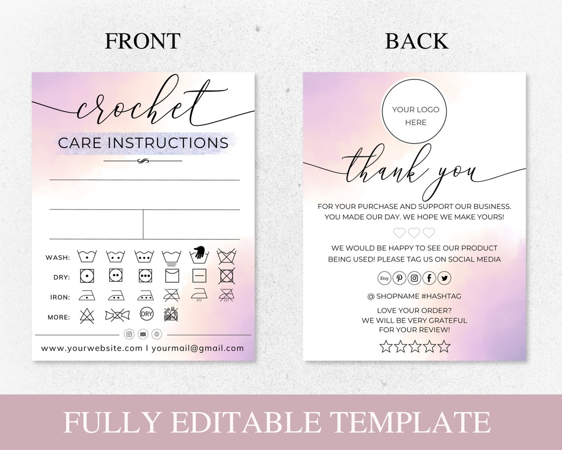 Crochet Care Cards, Editable Canvatemplate, Custom Crocket Care Card ...