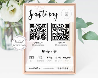 Editable Scan to Pay Sign Scan to Pay Template Payment Sign Venmo Sign ...