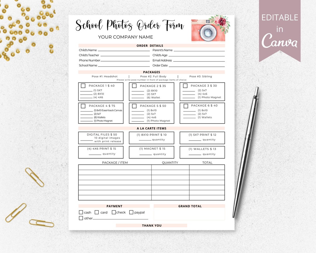 School Photography Order Form I Editable Canva Template I Preschool ...