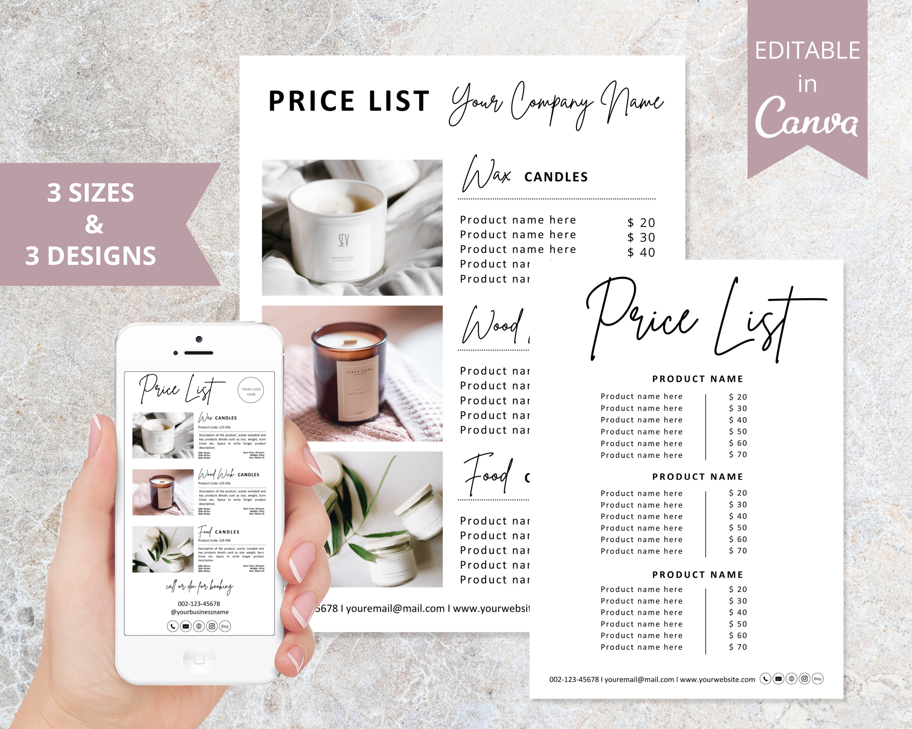 Candle Price List Template, Canva Editable Bakery Price List, Spa Price ...