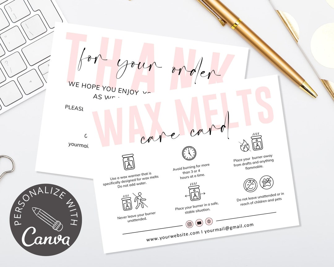 Wax Melts Care Card, Canva Editable Template, Printable Wax Melts ...