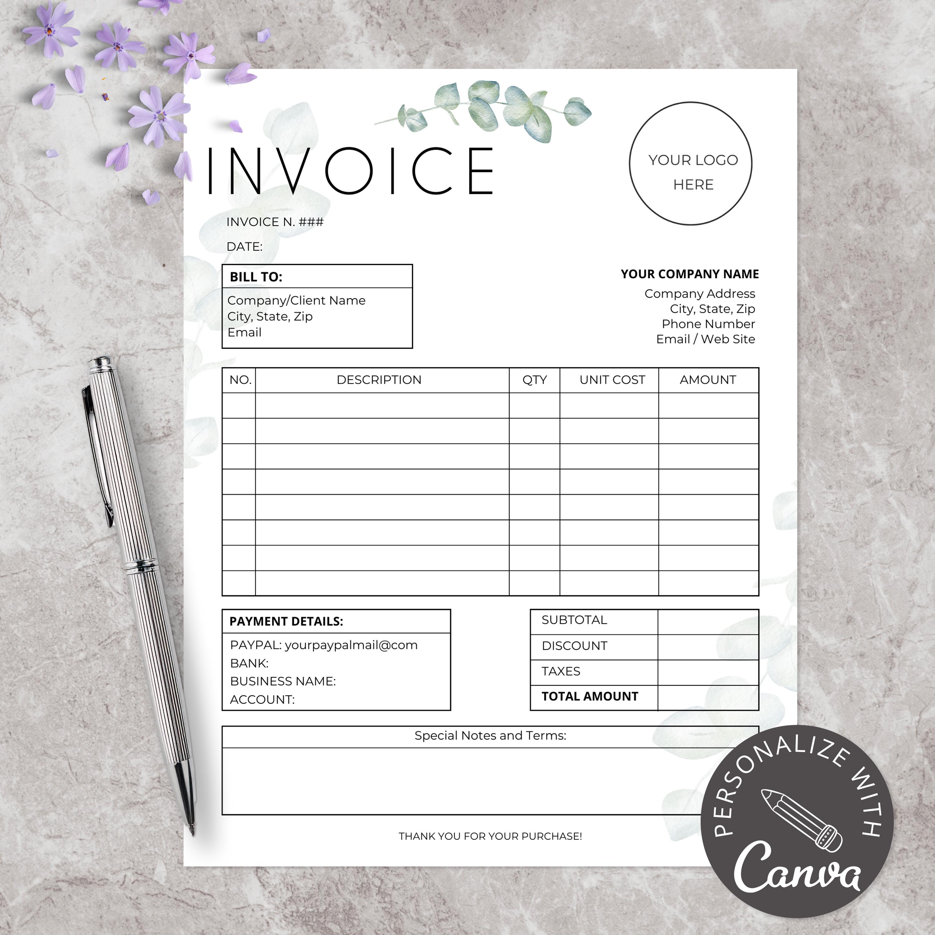 Editable Invoice Template for Small Busines I Canva Invoice Template ...