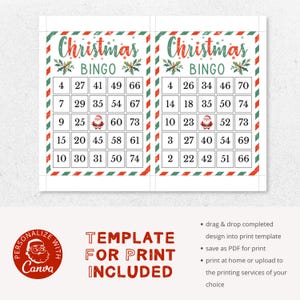 100 Christmas Bingo Cards With Numbers | Editable Canva Party Games ...