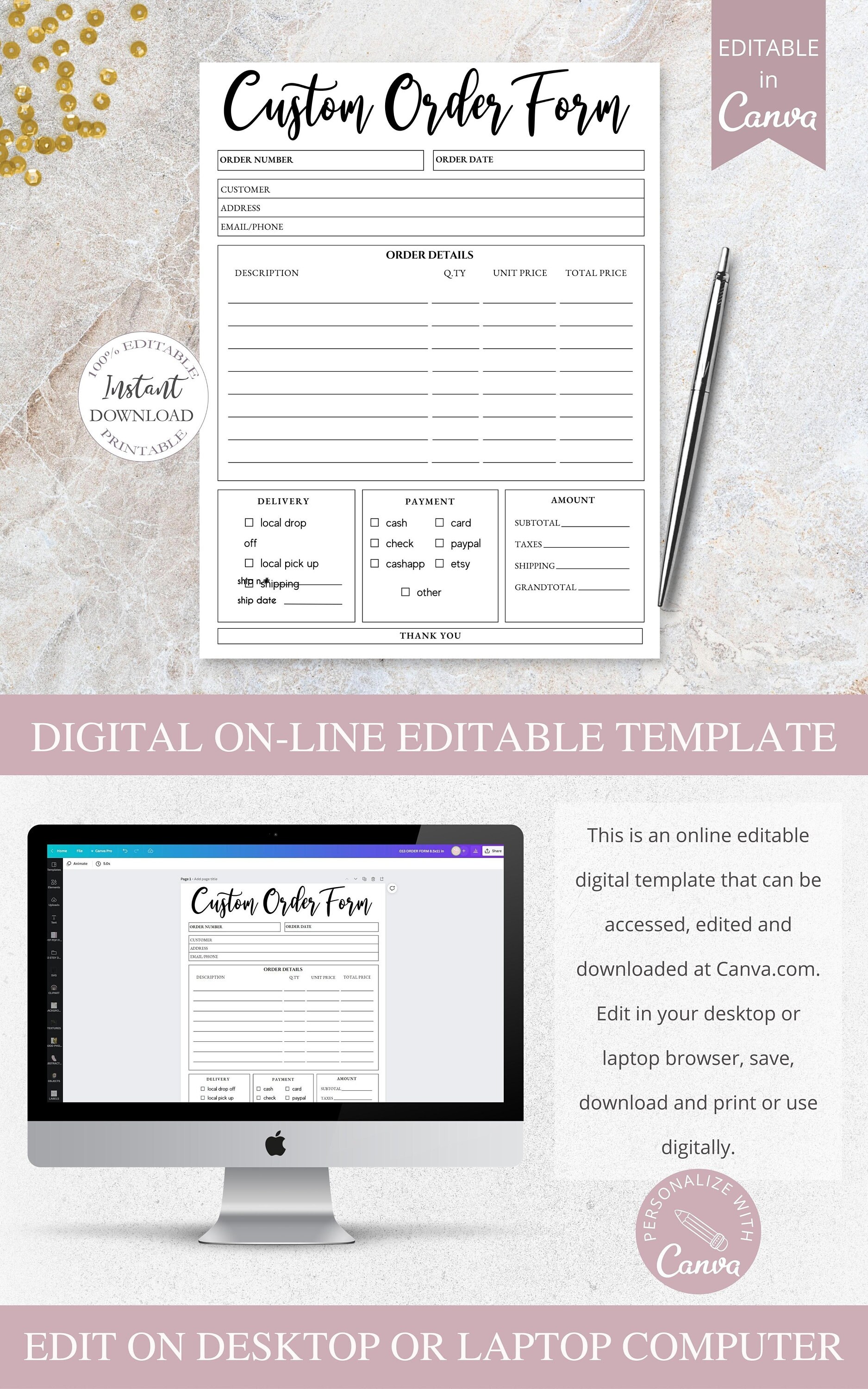 Custom Order Form Template | Canva Template | Printable Crafters Order ...