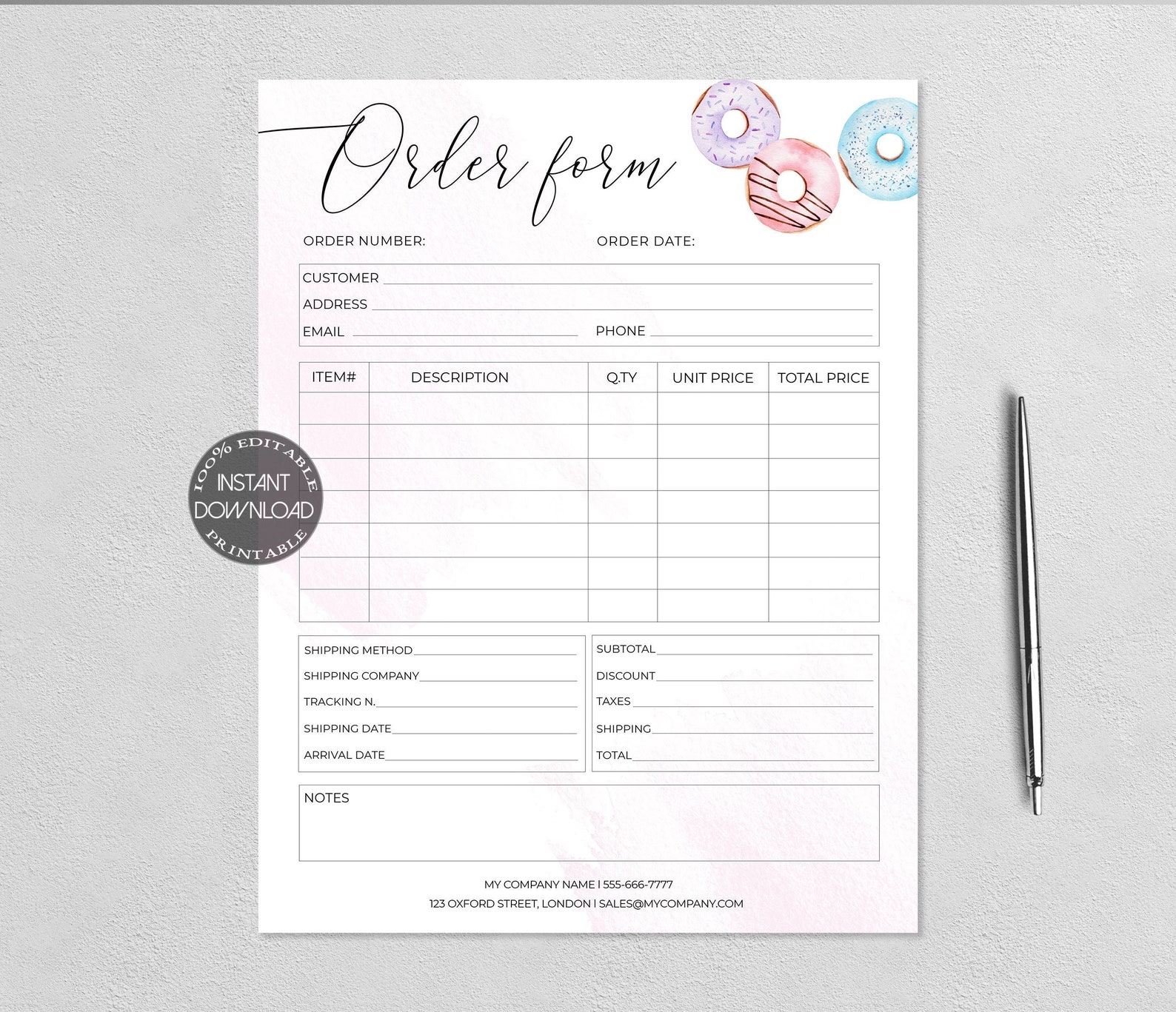 Bakery Order Form Template Cake Order Form Printable Donuts Order Forms ...