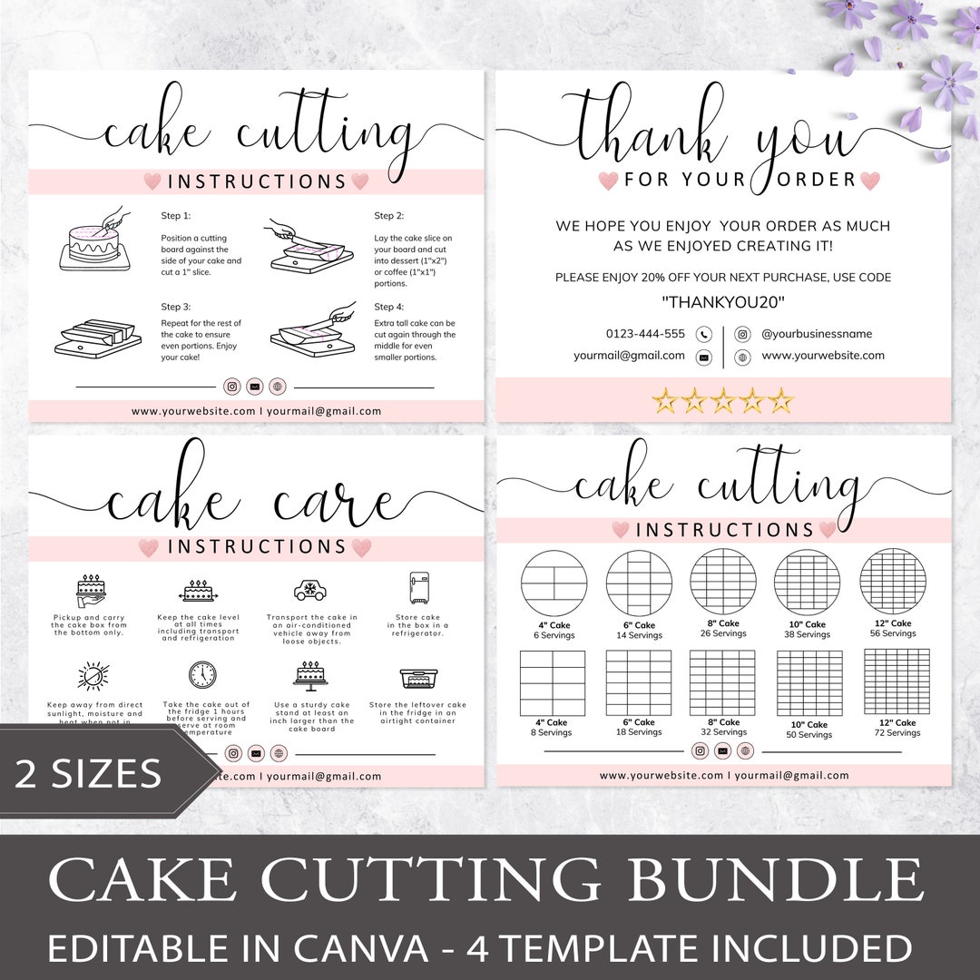 Cake Cutting Guide Card I Editable Canva Template I Cake Care Card ...
