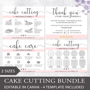 Cake Cutting Guide Card I Editable Canva Template I Cake Care Card ...