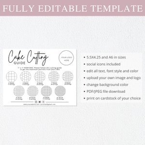 Cake Cutting Guide Card 1x1" Portion I Editable Canva Template I Cake ...