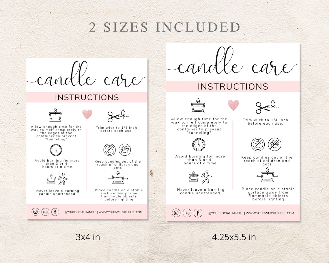 Candle Care Card Template Editable Candle Instructions Cards - Etsy