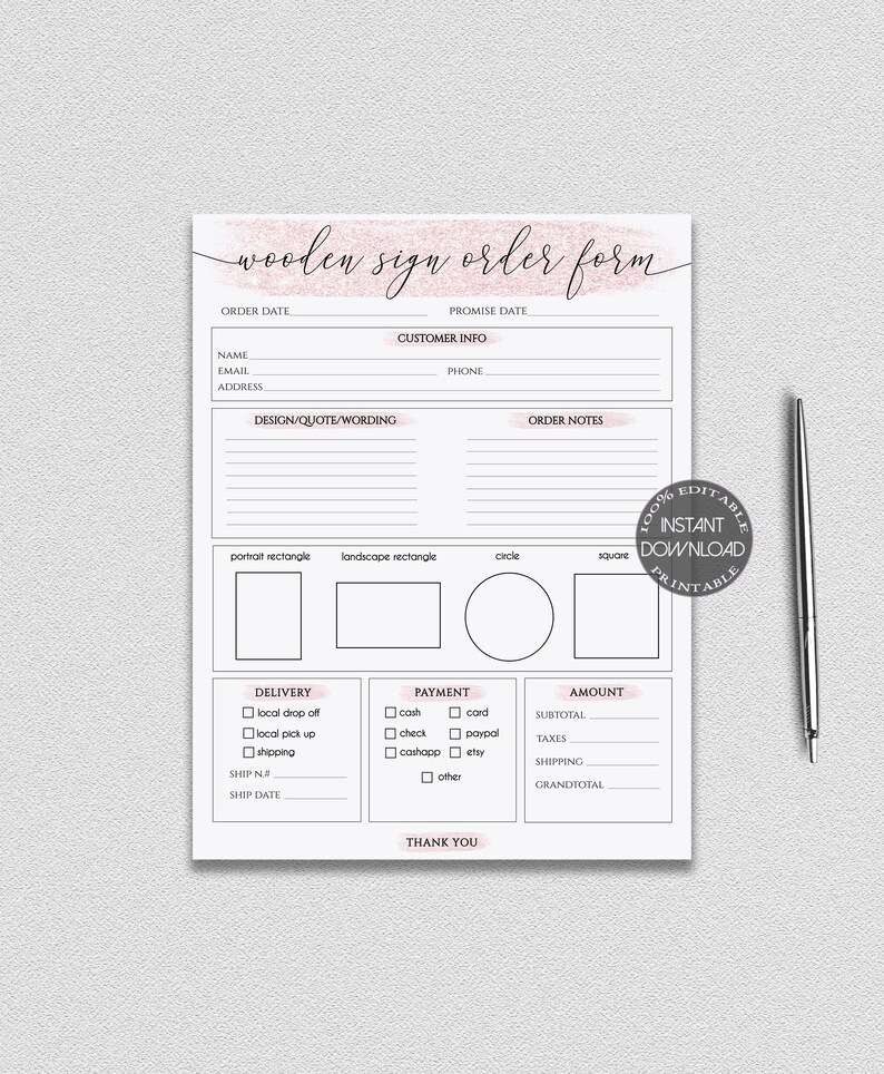Wooden Sign Order Form Template Printable Craft Sign Order - Etsy